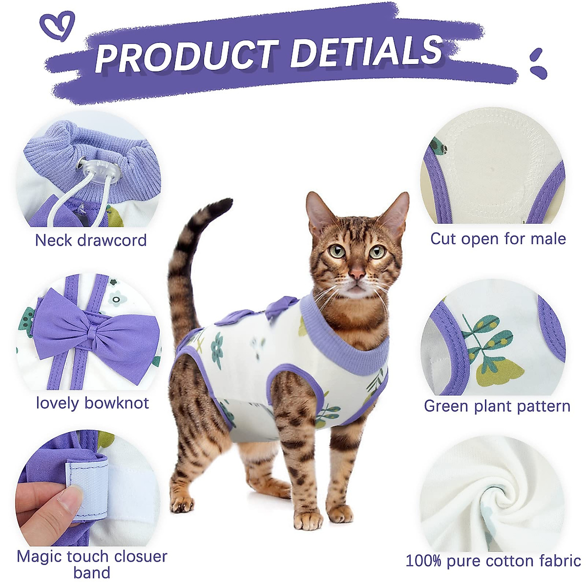 DENTRUN Cat Surgery Recovery Suit Anti Licking Spay Snuggly Vest, Pet Surgical Recovery Shirt After Surgery for Male Female Cat Small Dog Cone E-Collar Alternative