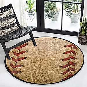Pardick Baseball Rug 36.2 inch Circle Retro Rug Round Area Throw Rugs for Boys Men Bedroom Living Room Home Nursery Playroom Washable Sports Baseball Ball Room Decor 3ft Rugs Kids Gifts