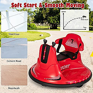 Costzon Bumper Car, Battery Powered Electric Vehicle w/Remote Control, Safety Belt, Music, Flashing Lights, Joysticks, 360 Degree Spin, 2 Driving Modes, Gift for Boy Girl, Ride on Car (Red)