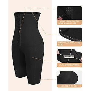 FeelinGirl Womens Tummy Control Waist Trainer High Waisted Shorts Corset Body Shaper Shapewear with Pockets Black