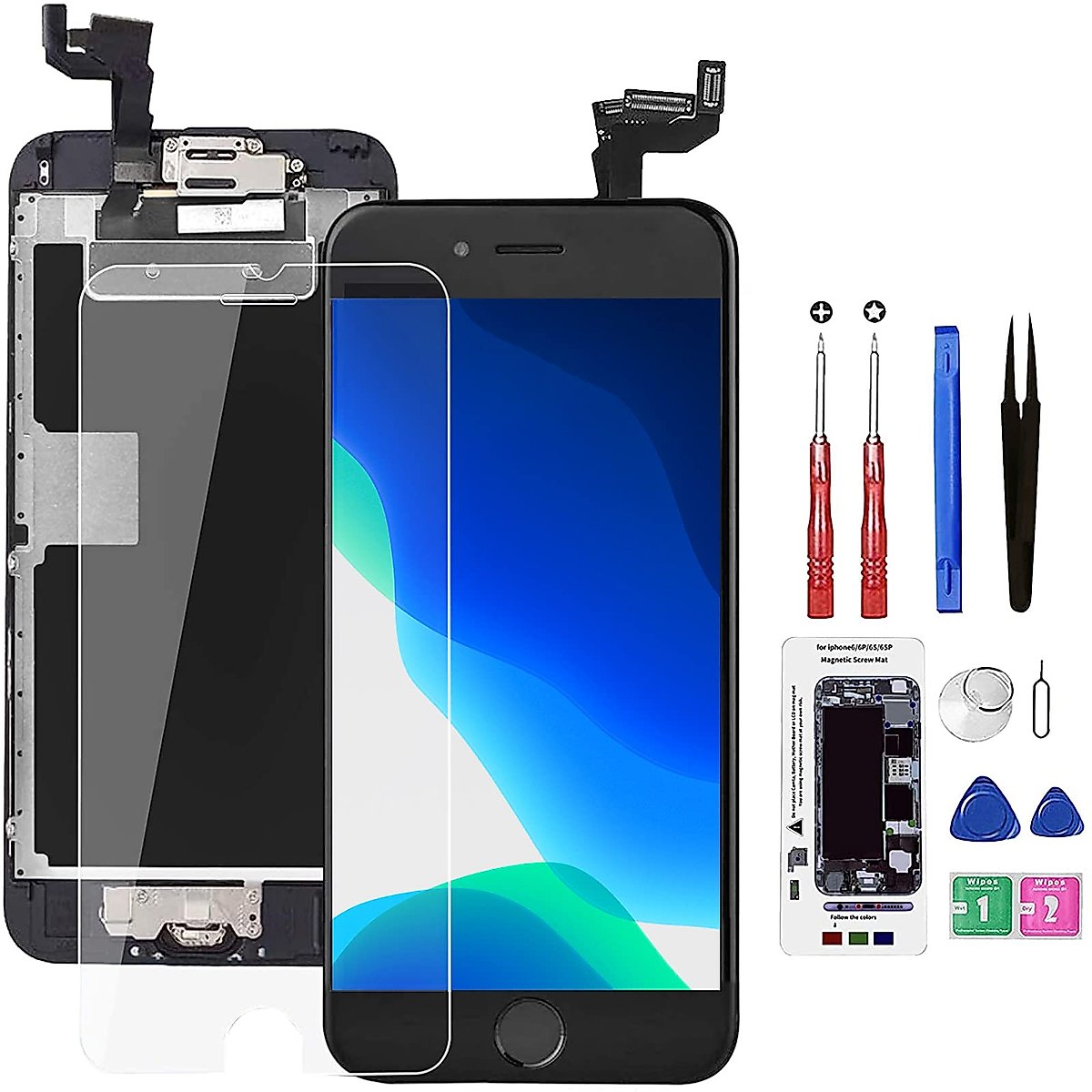 for iPhone 6S Screen Replacement Black,Drscreen LCD Touch Digitizer Complete Display for A1633, A1688, A1700,with Home Button Proximity Sensor Ear Speaker Front Camera Screen Protector and Repair Tool