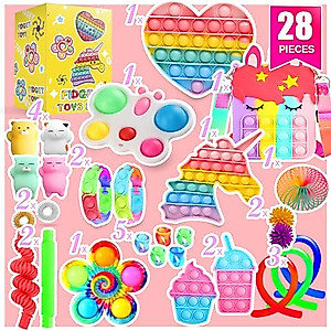 SUNNERLY Fidget Toys, 28 Pack Sensory Toy Set Bulk Stocking Stuffers Carnival Treasure Box Classroom Prizes Gifts Party Favors for Kids Adults Boys Girls, Stress Relief Anxiety Relief Autism Autistic
