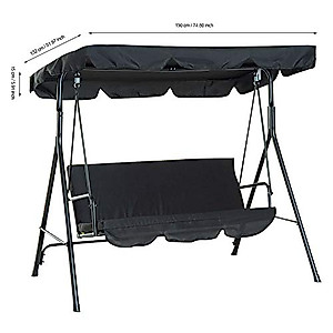 Swing Canopy Replacement, Anti Dust Protector Rainproof Swing Replacement Top Cover Outdoor Replacement Canopy with Swing Cushion Cover for Seat Furniture(Black)