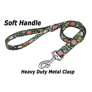 HQYDDMI Dog Collar and Leash Set for Large Dogs, with Floral Print, Soft Comfortable Adjustable Collar for Small Medium Large Dogs, Floral Pattern for Girl Boy Dogs(Set Green Flower,L)