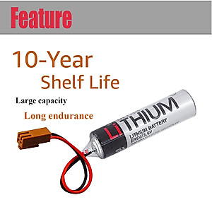 5-Pack ER6V/3.6V 2400mAh PLC Lithium Battery, ER6VC119A/ER6VC119B with Brown Plug for M64 System