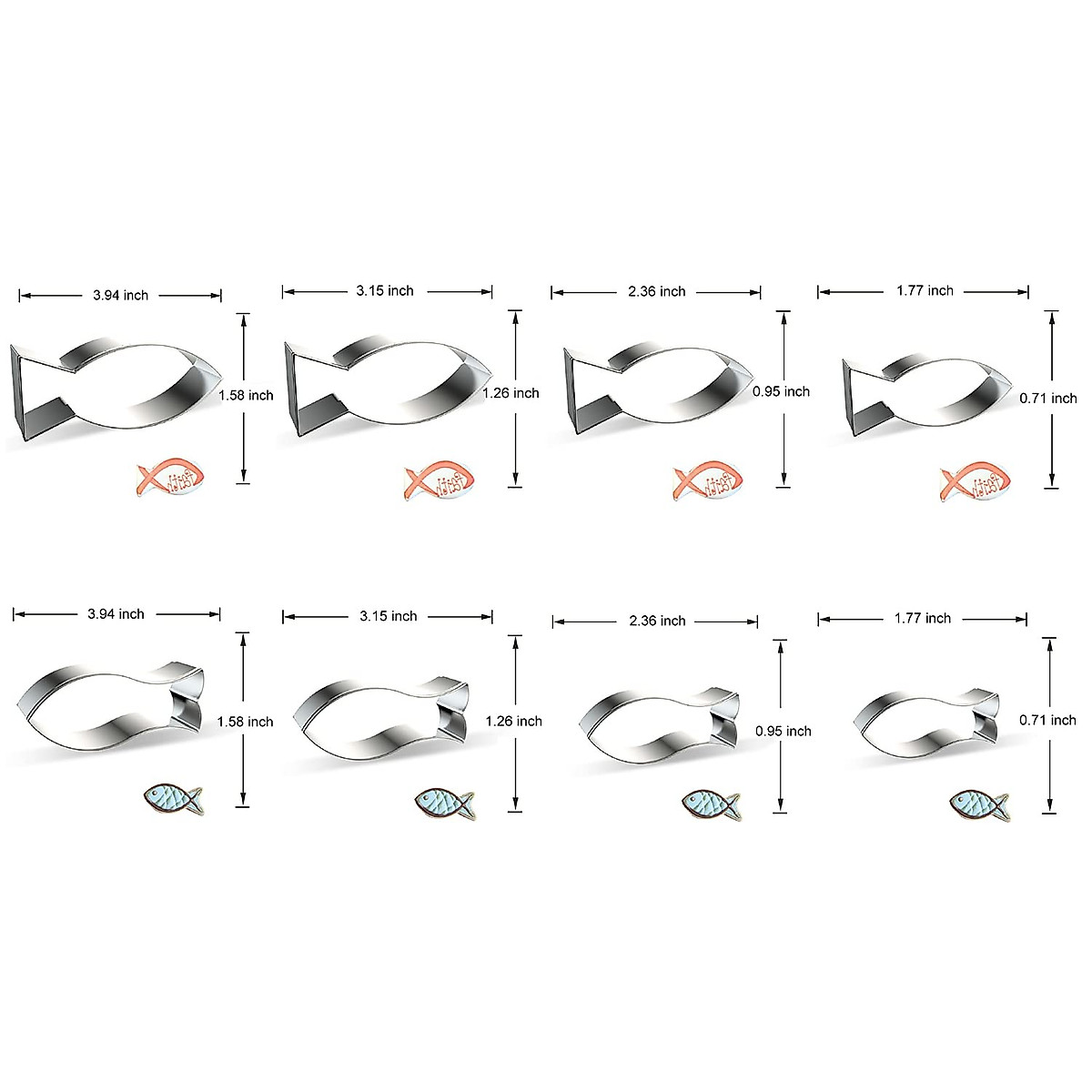 Fish Goldfish Cookie Cutter Set - 8 Piece Christian Jesus Fish Cookie Cutters Shapes Multi Includes Mini Small Medium Large / 4 Inch 3 Inch 2 Inch Cutters Mold for Religious Baptism Communion Supplies