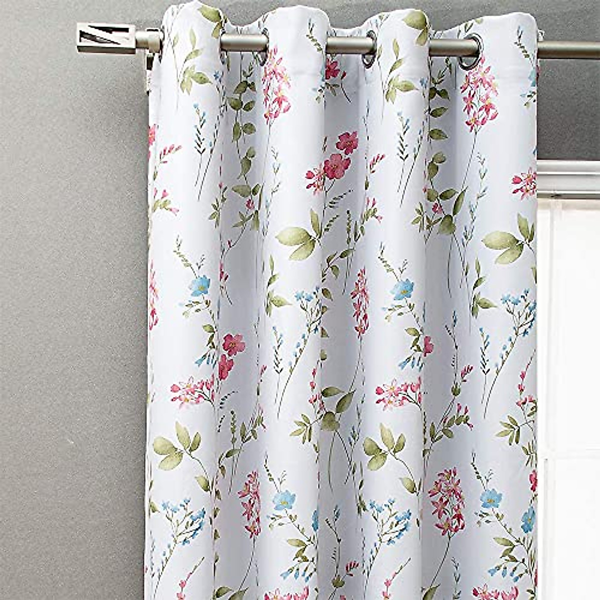 Linentalks Floral Bedroom Curtains 84 Inches Long 2 Panels Set, Farmhouse Thermal Insulated Blackout Curtains for Living Room, Grommet Room Darkening Curtains, Boho Black Out Curtains Green Red Multi