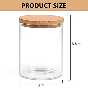 BKYFPQ 2 Pack Glass Qtip Holder Dispenser Bathroom Jars with Bamboo Lids, Cotton Ball Pad Round Swab Holder for Bathroom Accessories Storage Organizer,Farmhouse Bathroom Decor, Boho Bathroom Decor.