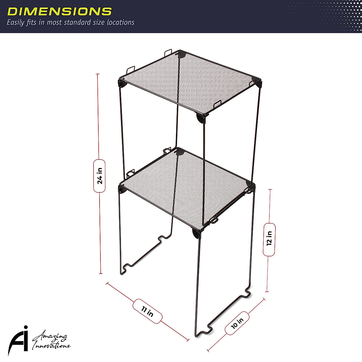 Stackable Locker Shelf, Mesh Locker Shelf, Locker Organizer | Foldable, Extra Tall | Fit Standard Size School, Gym, Work Locker | Ideal for Office Desk, Kitchen Cabinet, Closet, Bathroom | Black, 2 pc