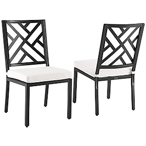 Crosley Furniture Locke 2-Piece Outdoor Chair Set, Dining Patio Chairs for Deck, Backyard, Matte Black with Creme Cushions