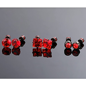 5 Pairs Colorful Screw Back of Earrings CZ Titanium Studs for Women Men,20G 6mm Surgical Steel Hypoallergenic Screw on Double Sided Barbell Stud Earring for Sensitive Ears (Red CZ)