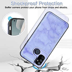 Asuwish Phone Case for OnePlus Nord N100 with Tempered Glass Screen Protector and Flip Marble Wallet Cover Card Holder Stand Accessories One Plus N 100 4G 1 Plus 1plus One+ 1+ 100N 5G Women Men Purple