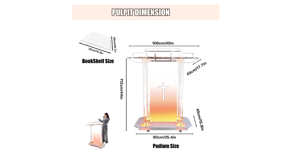 deenkk Cross Acrylic Pulpits for Churches, Clear Church Podium with 16 ...