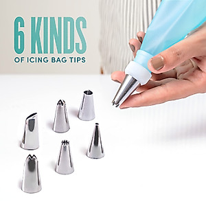 Riccle Reusable Silicone Piping Set - 27 Pcs Cake Decorating Kit With 6 Pastry Bags, Couplers, Frosting Tips, Bag Ties & Cake Scrapers