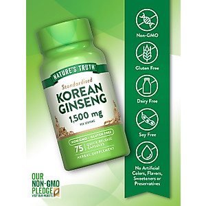 Nature's Truth Korean Ginseng Capsules | 75 Count | Standardized Extract from Ginseng Root | Non-GMO, Gluten Free Supplement