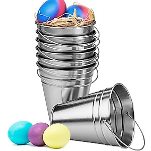Kicko Large Galvanized Metal Buckets Bulk - 6 Pack - with Handle 5 X 4.5 Inches - Unique Goody Baskets, for Party Favors, Party Accessories and Christmas Decorations