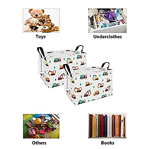 QUEENLALA 2 Pack Rectangular Large Storage Basket,Laundry Hamper,Office,HomeDecor,Canvas Fabric Laundry Basket（2Pack-Rec-Excavator）