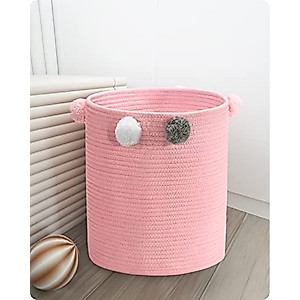 Baffect Large Cotton Rope Basket,Baby Nursery Storage Basket Fabric Storage Basket Organiser Woven Baskets Laundry Basket for Nursery Kids Baby Toy Storage Basket (Pink)