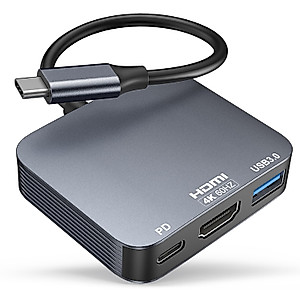 USB C to HDMI Adapter【4K@60HZ】, Vilcome Type-C to HDMI Adapter Multiport with USB Type C PD & USB 3.0 Port, HDMI to USB C Adapter for MacBook Pro/Air, Ipad Pro/Air, Dell XPS 13/15