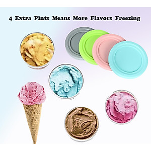 Deelink Ice Cream Containers Replacement for Ninja Creami Pints and Lids 16oz Compatible with NC300 NC301 NC299AMZ BPA-Free Dishwasher Safe Airtight Leaf-Proof Pack of 4 Pink Green Blue Grey