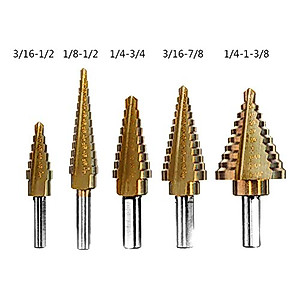Vankcp Countersink Step Drill Bit Set with Automatic Center Punch HSS Cobalt Titanium Unibit Drill bits for Carbon Steel, Iron Plate, Steel Plate,Metal Sheet, Aluminum Case (6pcs)