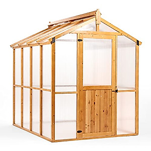 Aoodor 81” (L) x 93”(W) x 98”(H) Outdoor Walk-in Greenhouse, Plant Gardening Polycarbonate Green House with Roof Vent and Fir Frame for Backyard Garden