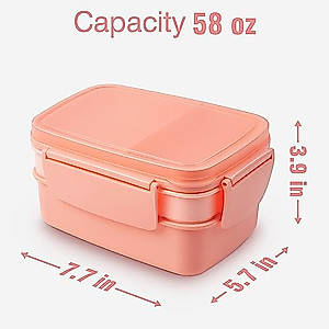 Freshmage Stackable Bento Box Adult Lunch Box with 5 Compartments, Premium All-in-One Leak-Proof Bento Lunch Box With Spoon, 1 oz Dressing Container for Work, Camping, Picnic (Pink)