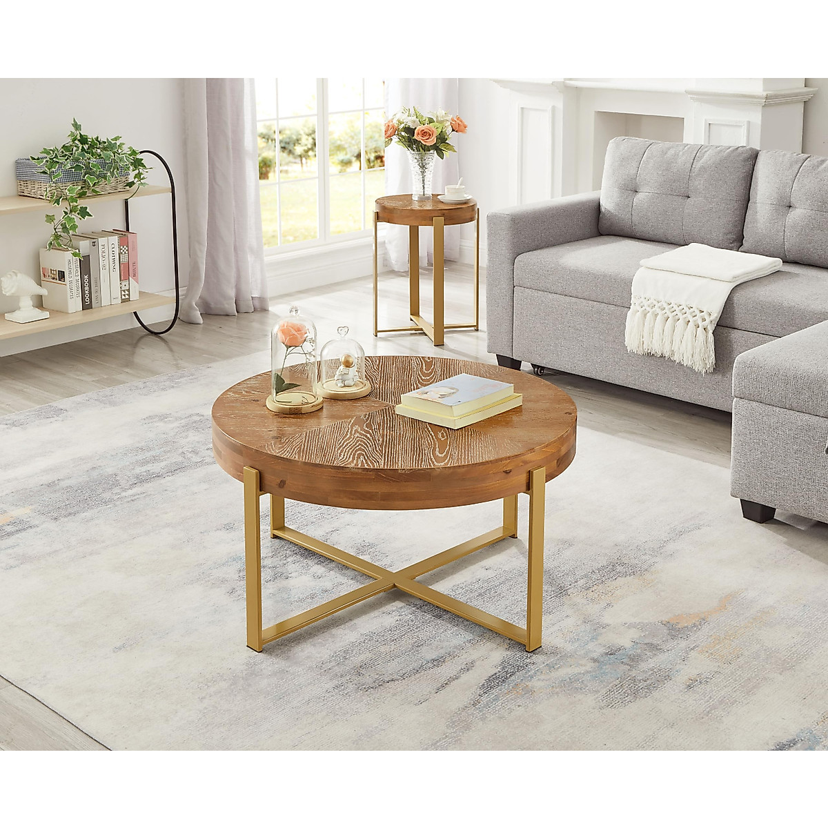 Gexpusm Round Wood End Table for Living Room, 2 Tier Farmhouse Circle Side Table, Rustic Mid-Century Wooden End Table for Apartment, Easy Assembly (Coffee Table, Ct-espresso,metal Leg)