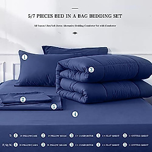 Newspin Full Bed in a Bag - 7 Pieces Blue Comforter Set, Lightweight All Season Ultra Soft Bedding Comforter Set with Comforter, Flat Sheet, Fitted Sheet, Pillowcases & Shams