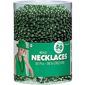 Green Bead Necklaces (30") - Pack of 50 - Perfect Party Decor for Celebrations, Mardi Gras & More