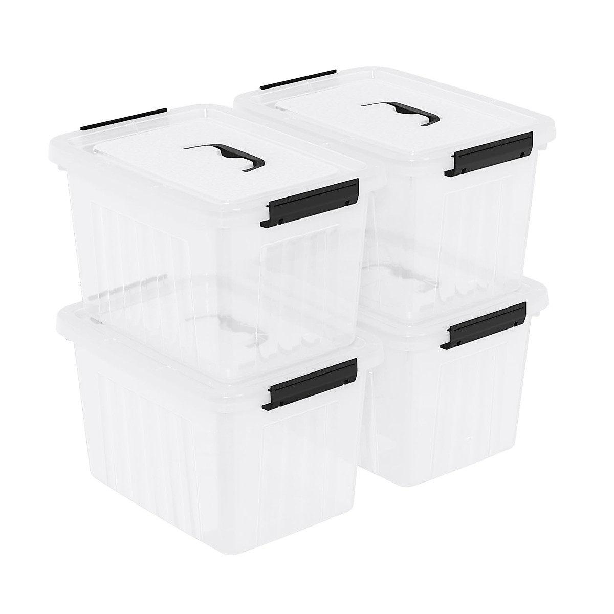 Waikhomes 4 Pack Plastic Storage Boxes, Lidded Storage Bins with Handle, 20L, Clear