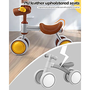 PerKidern Baby Balance Bike for 1-2 Year Old Boy Girl, Balance Bike for 12-24 Months 4 Wheels Toddler Balance Bike, Baby Bike 1+ Years Toy First Birthday Gifts (brown)