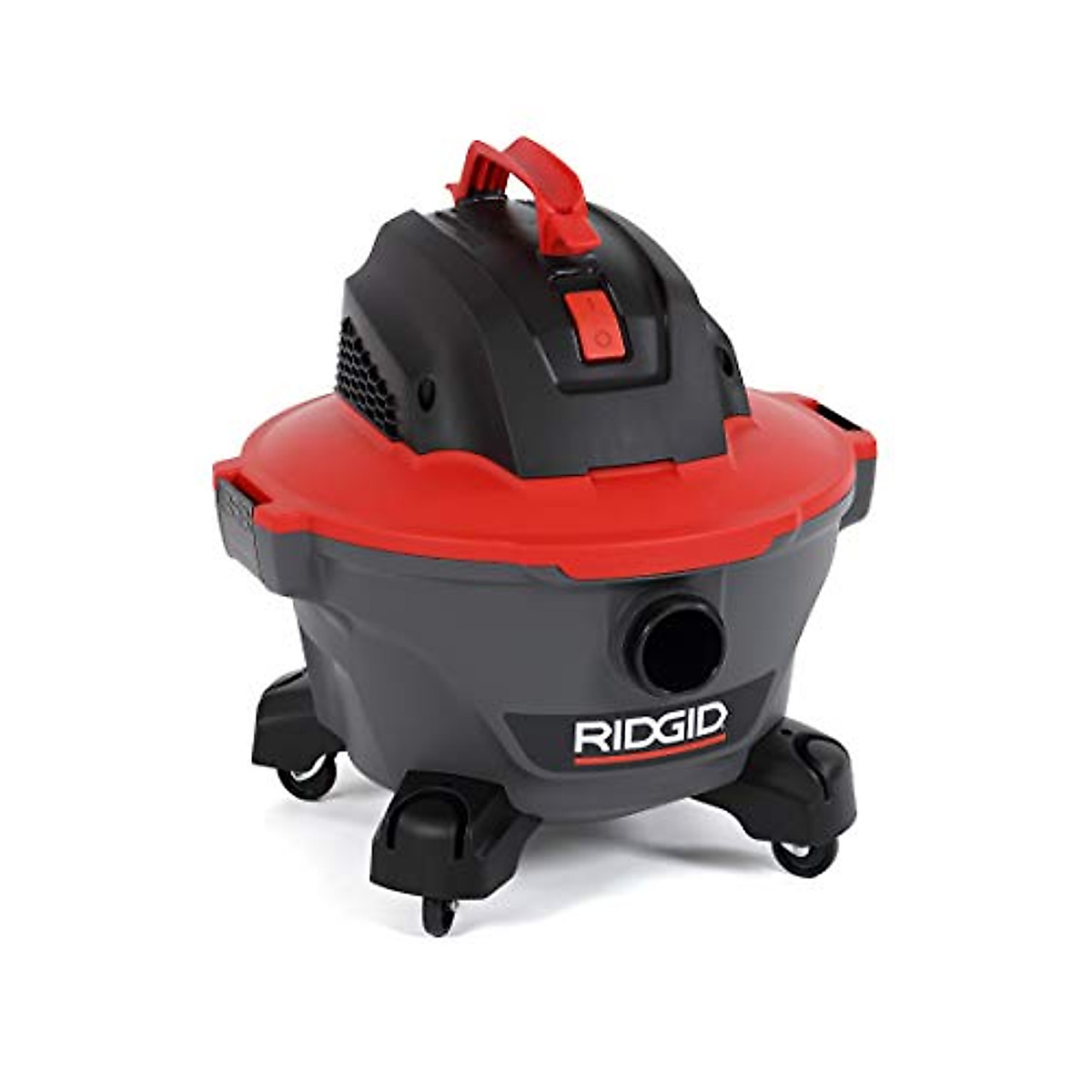 RIDGID, 62698, 6 Gallon RT0600 NXT Wet/Dry Vac, RED Professional Industrial, 4.25 HP, Casters, Pro Locking Hose, Qwik Lock Filter, Longer Motor Life, Polyropylene Drum, Large Handle, Dark Gray and Red