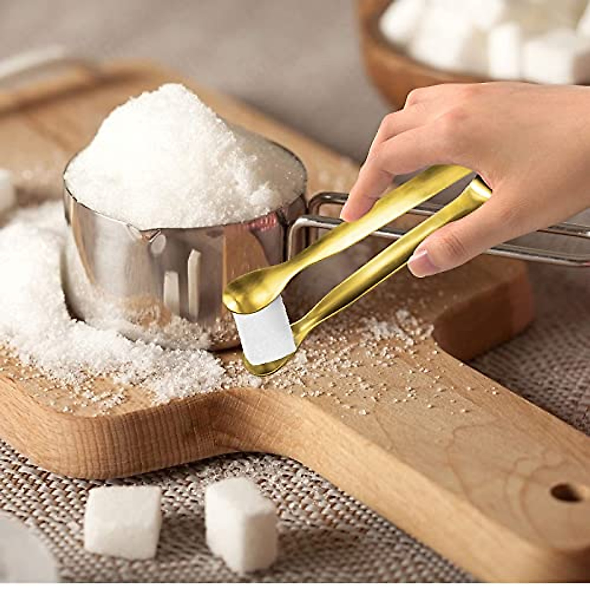 JCREN 12 Pcs Serving Tongs, Small Serving Utensils for Parties Catering Gold Tongs, Food-Grade 304 Stainless Steel Mini Serving Tongs Appetizer Tongs for Tea Party Coffee Bar, 4" Sugar Tongs - Gold