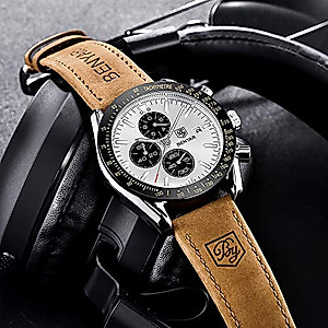 BENYAR - Wrist Watch for Men, Stainless Steel Strap Watches Quartz Movement, Waterproof Analog Chronograph Business Watches