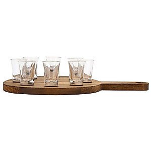 MyGift 9 Piece Shot Glass Set with Burnt Wood Paddle Board Serving Tray, Shooter Shot Glasses and Flight Board