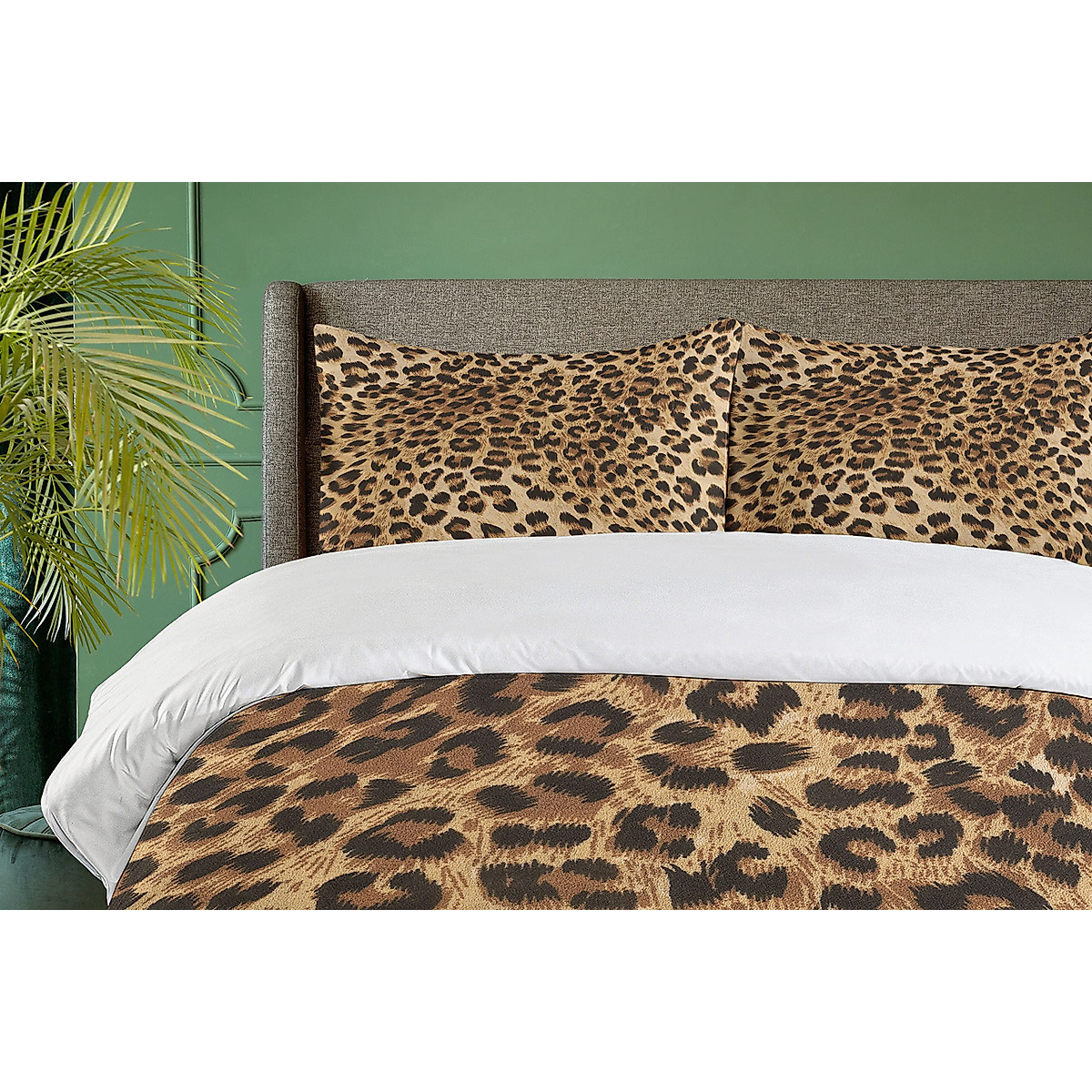 Ambesonne Leopard Print Duvet Cover Set, Skin Pattern of a Wild Savannah Animal Powerful Panther Big Cat, Decorative 3 Piece Bedding Set with 2 Pillow Shams, Queen Size, Brown Beige