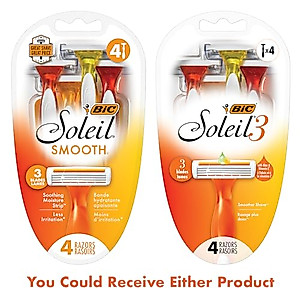 BIC Soleil Smooth Women's Disposable Razors, 3 Blades With Moisture Strip For a Silky Smooth Shave, 4 Count (Pack of 6) (24 Razors)