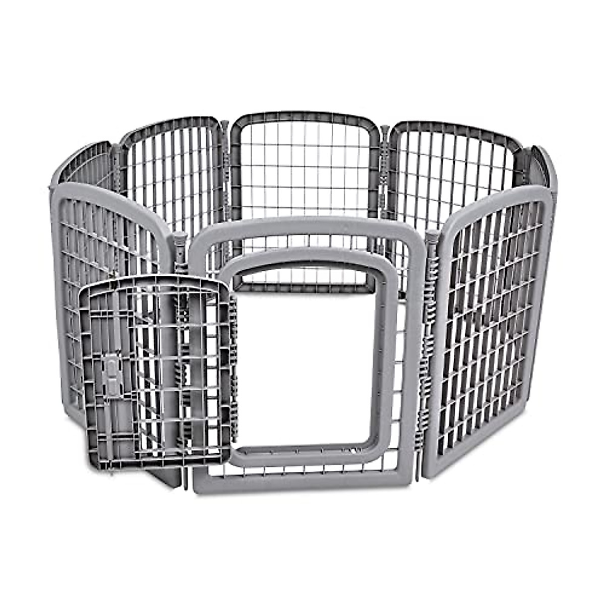 Amazon Basics 8-Panel Octagonal Plastic Pet Pen Fence Enclosure With Gate, 59 x 58 x 28 Inches, Grey
