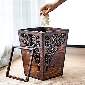 Wooden Open Top Trash Can,deskside Decorative Recycling Can Chinese Storage Bin Office Wastebasket for Livingroom Bedroom Kitchen-b 23x30x18cm(9x12x7inch)