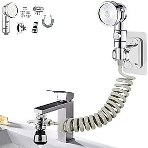MOSELNY Sink Faucet Sprayer Attachment,Sink Shower Sprayer Attachment Set To Tub Faucet,ON/OFF Shower Head with (5 adapters),Sink Extension Hose Sprayer for Laundry Bathroom Kitchen