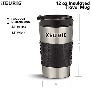 Keurig K-Mini Plus Coffee Maker, 6 to 12 oz. Brew Size, Stores up to 9 K-Cup Pods, Black & Travel Mug Fits K-Cup Pod Coffee Maker, 1 Count (Pack of 1), Stainless Steel