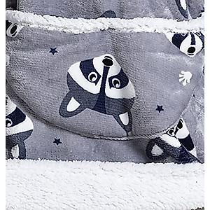 LUSJNGE Adult Sherpa Wearable Blanket Hoodie for Women Teen Girls Giant Hooded Blanket Sweatshirt Fluffy Comfy Fleece Snuggie Blankets with Sleeves Raccoons