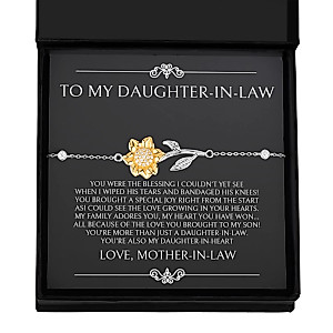 Daughter in Law Bracelet, To My Daughter-in-Law Gifts For Birthday, Valentine's Day, Wedding Day, Future Daughter-in-Law Gifts From Mother-in-Law, Silver Plated Zinc, Cubic Zirconia