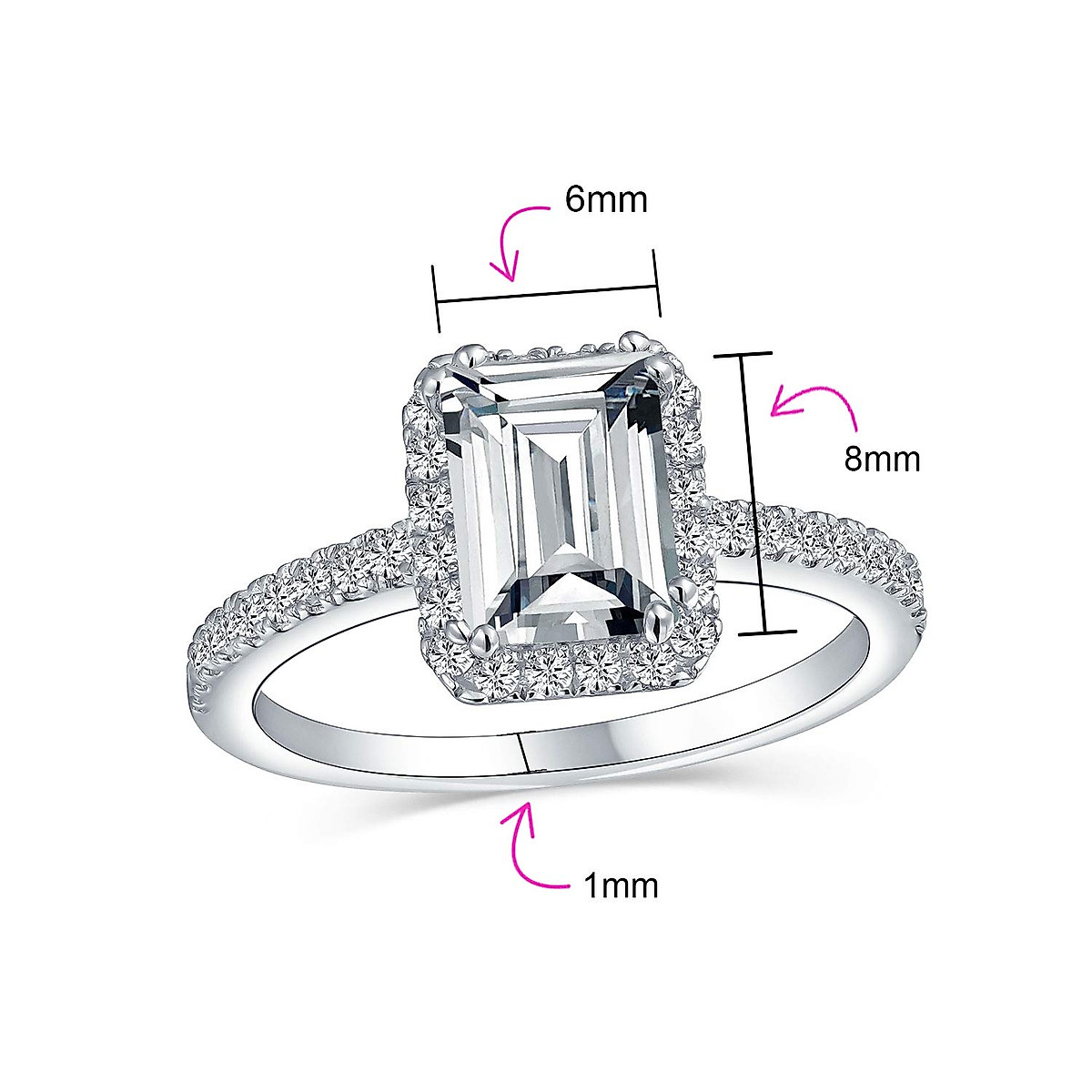 Bling Jewelry Timeless Classic Elegant 3CT Halo AAA CZ Art Deco Style Clear Rectangle Emerald Cut Engagement Ring For Women Cubic Zirconia Pave Thin 1 MM Band .925 Sterling Silver