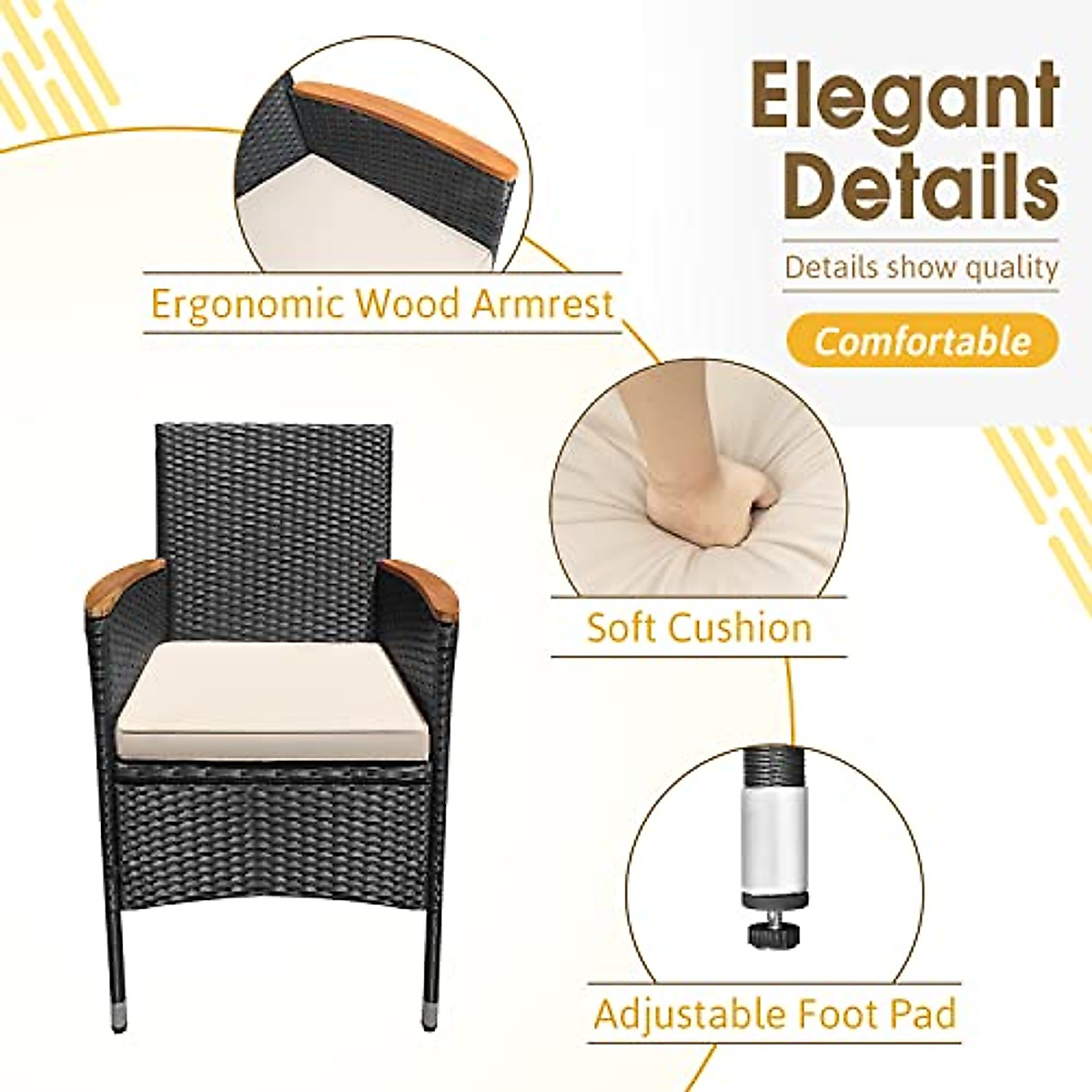 Greesum 3 Piece Patio Furniture Outdoor Dining Wicker Table & Chairs, Beige