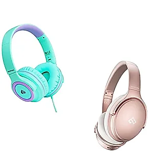 INFURTURE CH1 Kids Headphones with Microphone Pink Active Noise Cancelling Headphones Bluetooth Kids Headphones