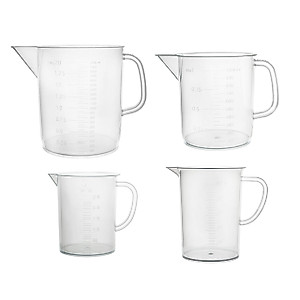 EISCO 4pcs Plastic Pitcher Set, 250mL, 500mL, 1000mL, 2000mL - Short Form, Euro Design - Molded Graduations - Chemical Resistant & Autoclavable Polypropylene - Measuring Jug