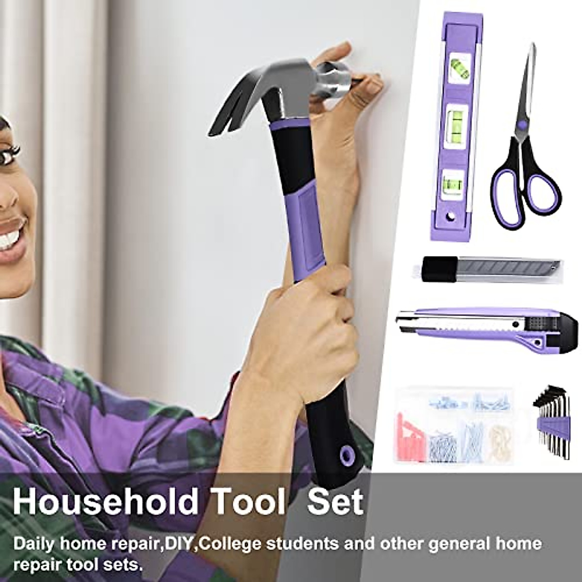 Purple Tool Set,ACOSEA 223-Piece Tool Sets for Women,Tool Kit with 13-Inch Wide Mouth Open Purple Tool Bag,The Basic Tool Set is Perfect for Home Maintenance (PURPLE)