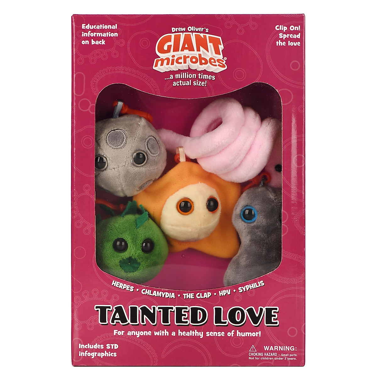GIANTmicrobes Tainted Love Themed Gift Box - Learn About Health with This 5-Piece Box Set of 3” STIs, Unique Gift for Students, Educators, OBGYNs, and Anyone with a Healthy Sense of Humor